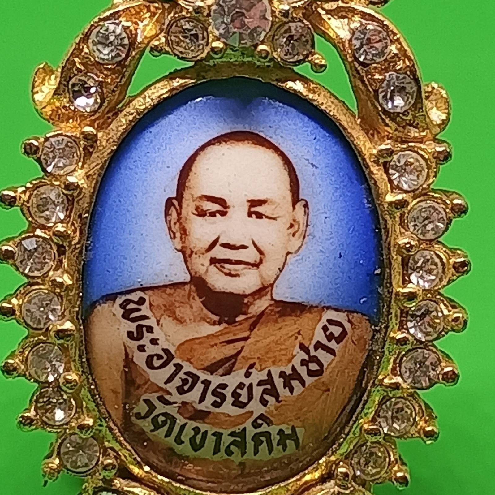 Locket Image Gemstone Brooch Pins LP SOMCHAI Thai Amulet lucky Pendant ...