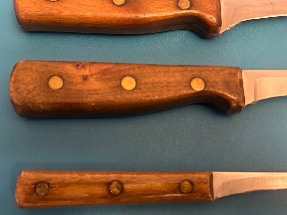 Vintage Chicago Cutlery 6pc Knife Set & Wood Block USA Walnut Handles ...