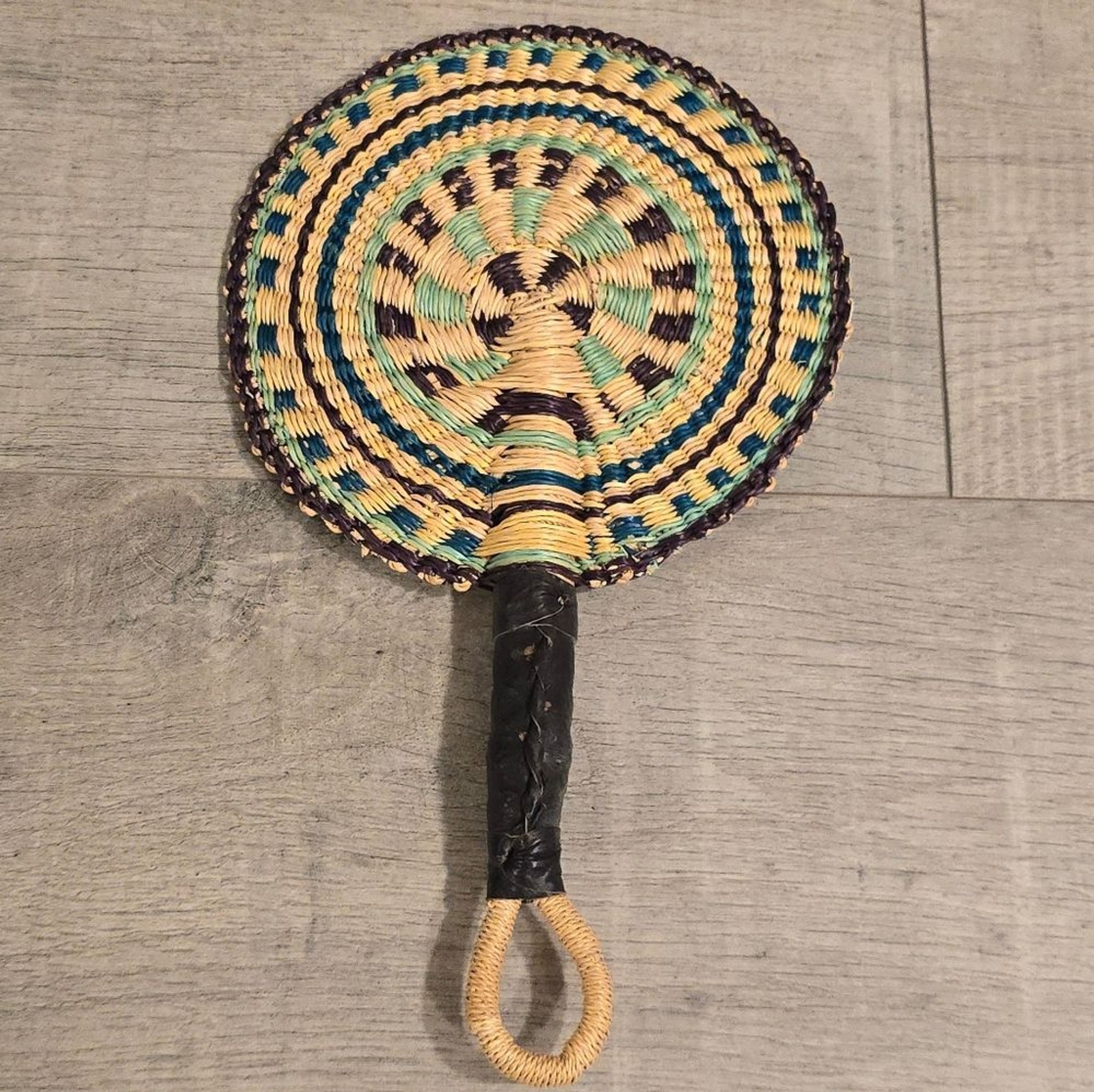 Vintage Micronesia Straw Tribal Fan - Gem