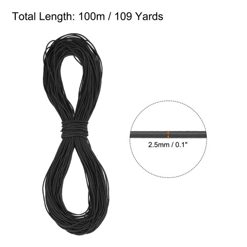100m Elastic Cord Heavy Stretch String Rope 2.5mm for Crafting, Black ...