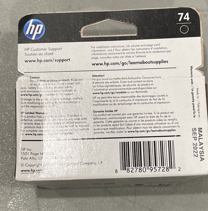HP 74 Black Original Ink Cartridge CB335WN #140 EXP 09/2022 NEW | eBay