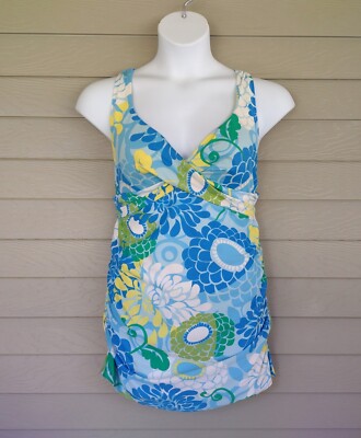 LL Bean Womens Floral Twist Front Cross Back Swimdress Bathing Suit ...