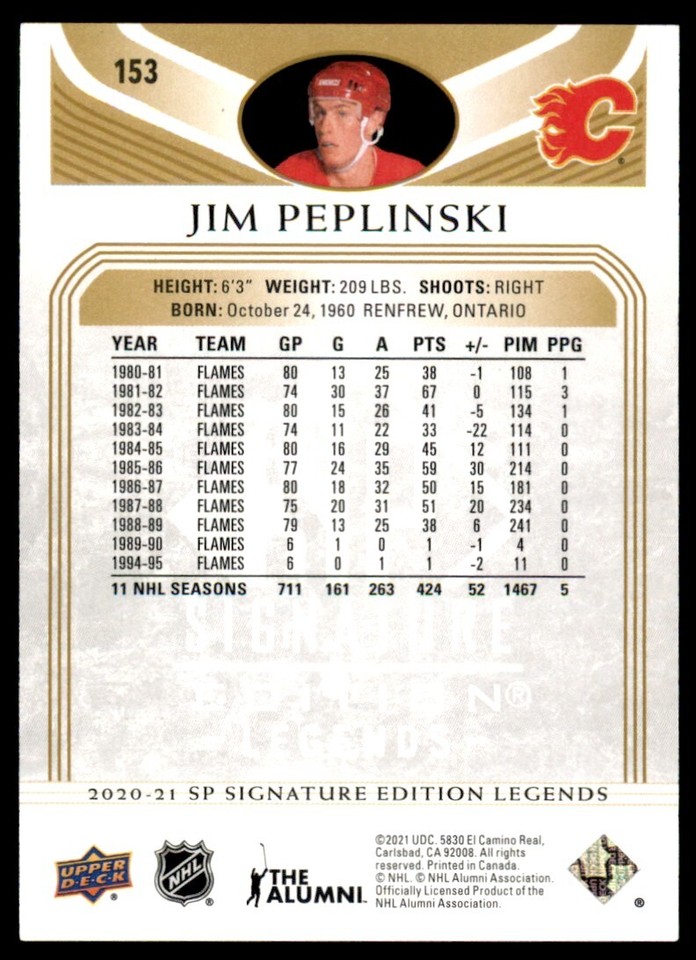 2020-21 SP Signature Edition Legends Gold Foil #153 Jim Peplinski ...