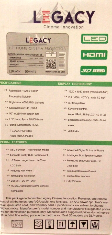 Legacy Cinema Innovation LCI-98 1080P 4k 3D LED HD Home Theater ...