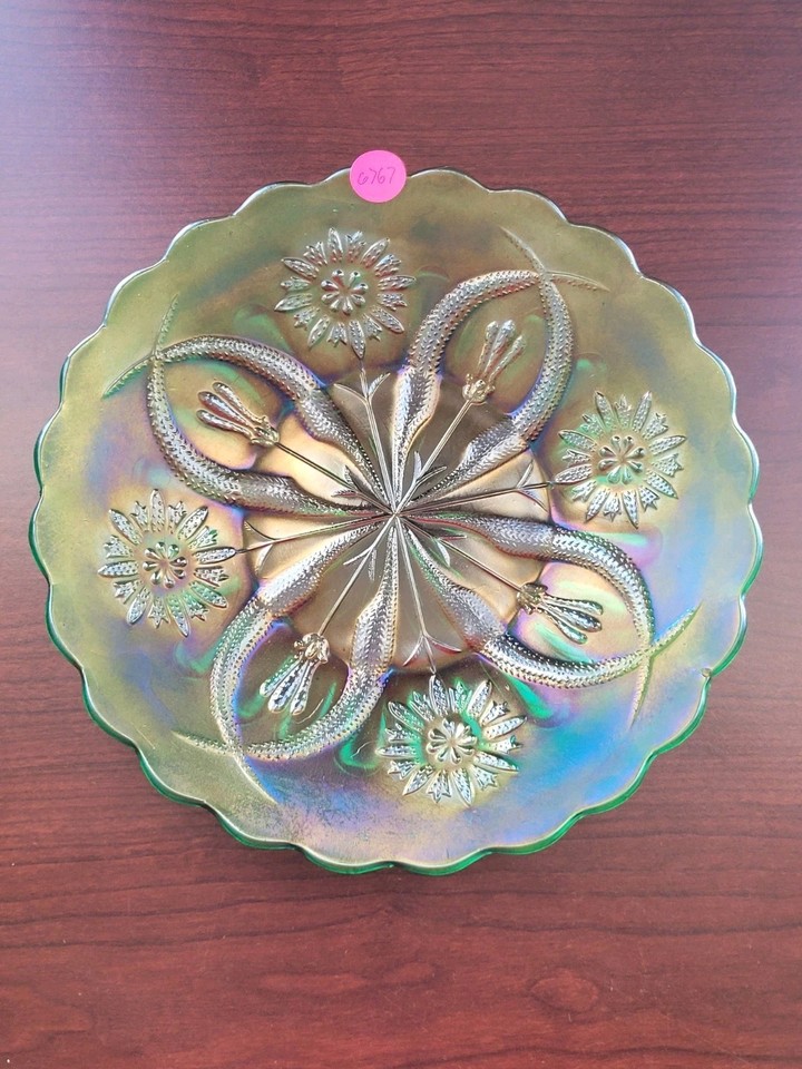 Nice Green Carnival Glass Pods & Posies Ruffled Plate by Brockwitz ...