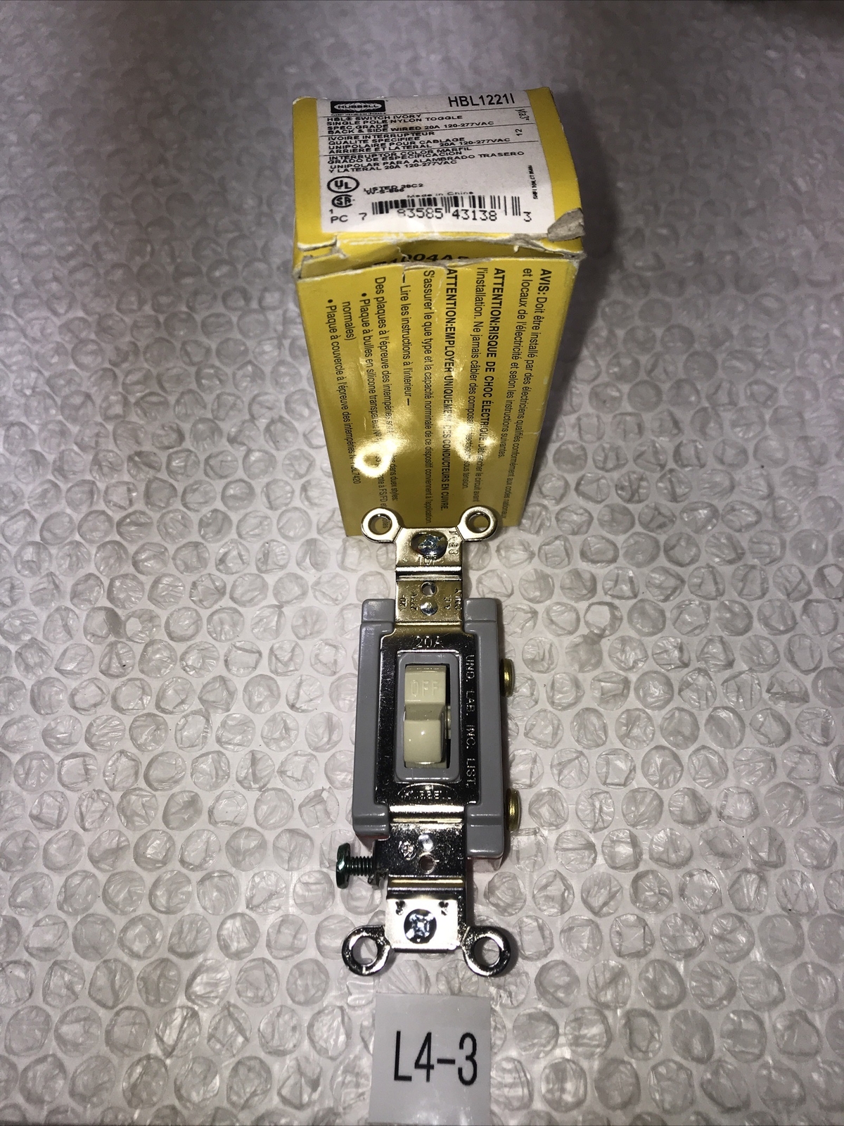 ** NEW HUBBELL HBL1221l WALL SWITCH SINGLE 2 POLE IVORY 20A 120-277V AC ...