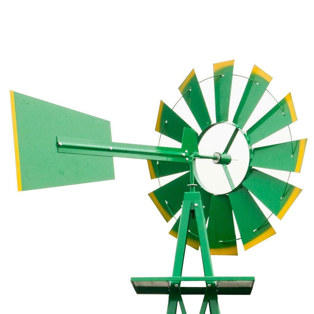 8FT Green Metal Windmill Yard Garden Decoration Weather Rust Resistant ...