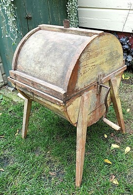 Antique primitive yellow chippy painted wooden Butter churn bakery ...