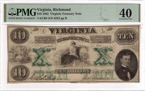 $10 1862 Virginia Treasury Note Richmond VA PMG EF40 | eBay
