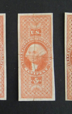 US Revenue Stamp R90a 5 Dollar Manifest Imperforate First Issue 1862 ...