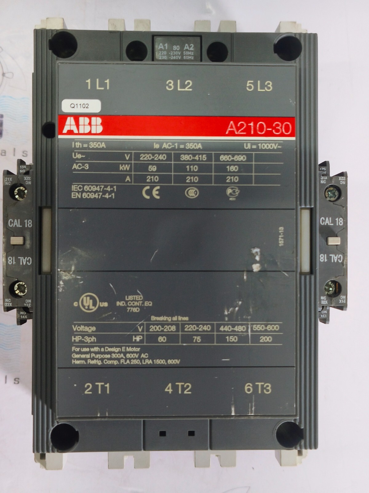 ABB A210-30, (220 to 240V) 50/60HZ AC MAGNETIC CONTACTOR, 3 Pole | eBay