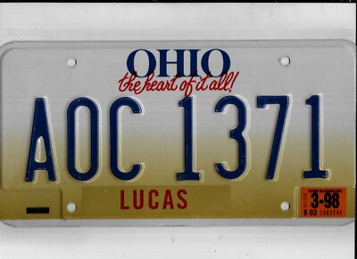 OHIO passenger 1998 license plate "AOC 1371" ***LUCAS***NATURAL*** | eBay