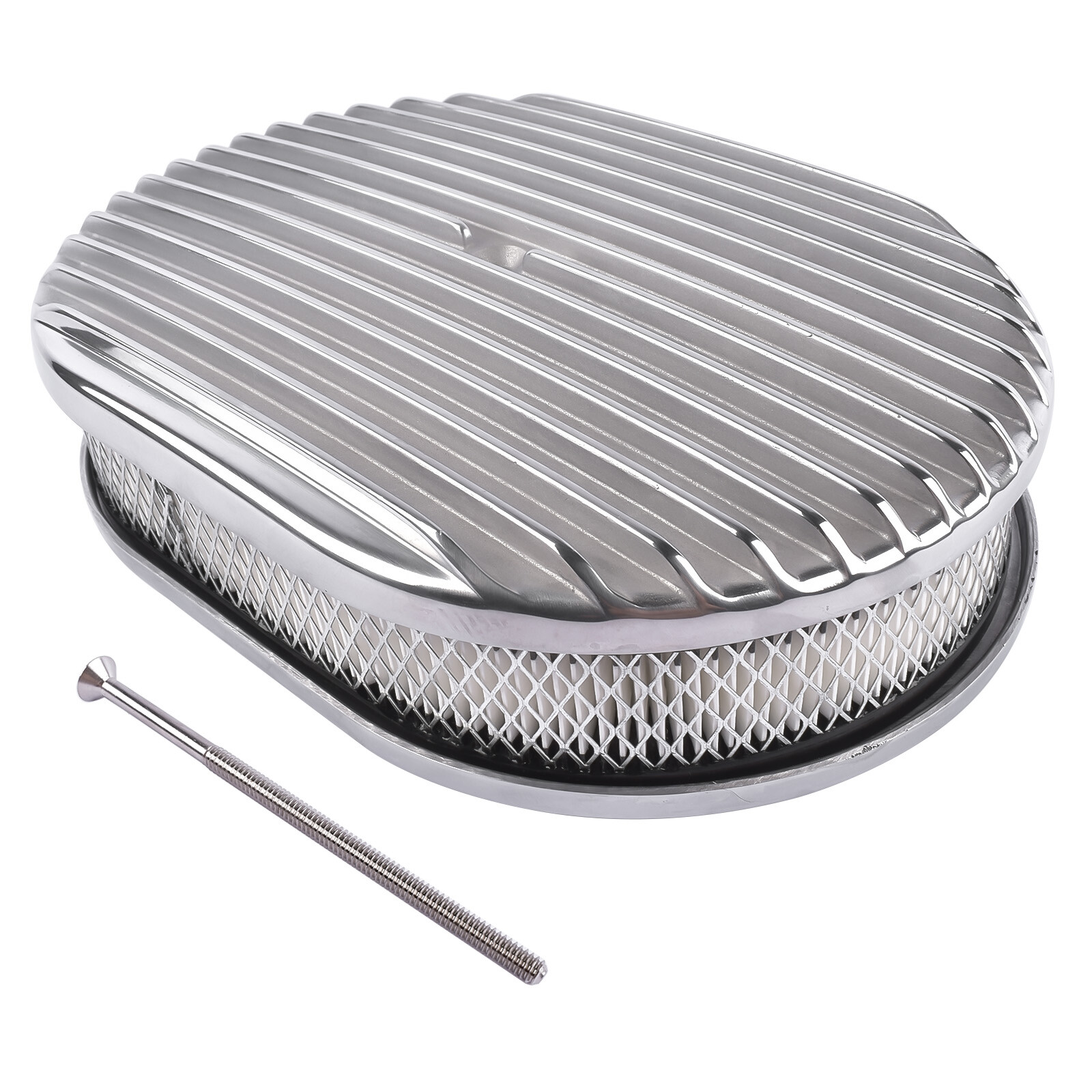 Polished Aluminum 12" Oval Fully Finned Air Cleaner 4 Barrel For SBC ...