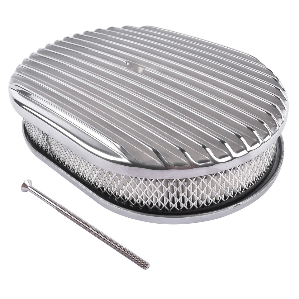 Polished Aluminum 12" Oval Fully Finned Air Cleaner 4 Barrel For SBC ...