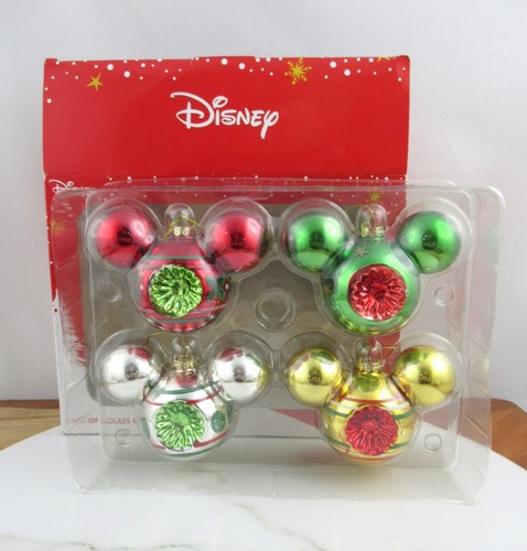 Set of 4 Disney Mickey Mouse Head Glass Baubles Ornaments 75mm | eBay ...