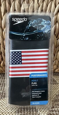 NWT Speedo Unisex Soft Silicon American Flag Size Adult Swim Cap Black ...