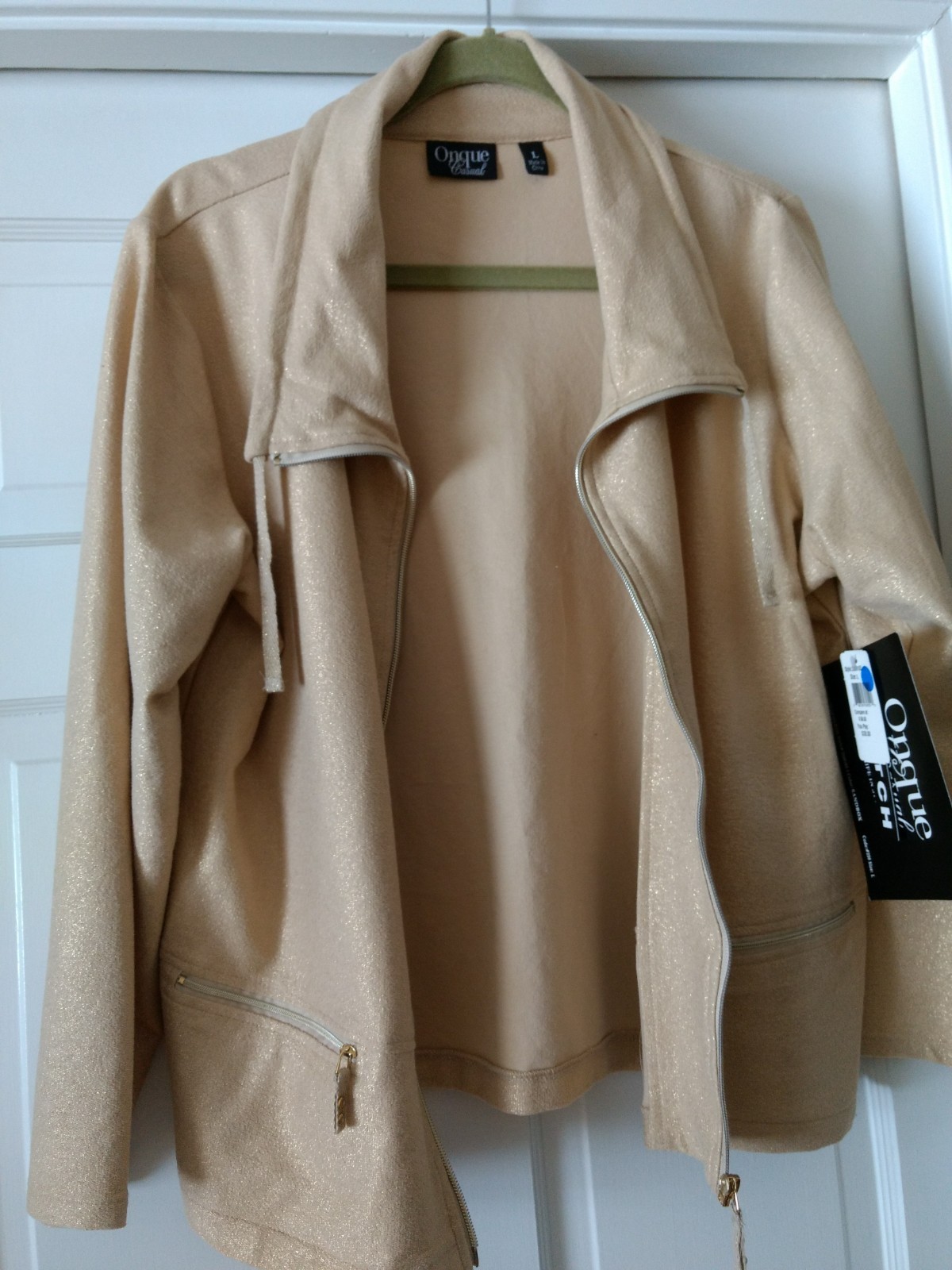 Onque Casuals Size L Zip Front Glitter Jacket In Sandbox - NWT | eBay