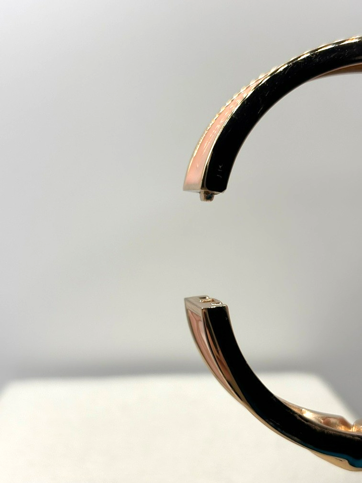 Apricot Peach Enamel Gold Tone Chain Link Deco Spring Hinge Bangle Cuff ...