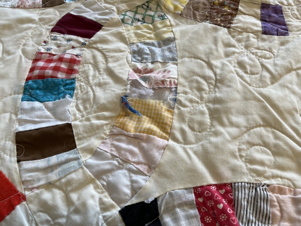 Vintage. Double Wedding Ring Patchwork Quilt Has Some Wear 50s? | eBay