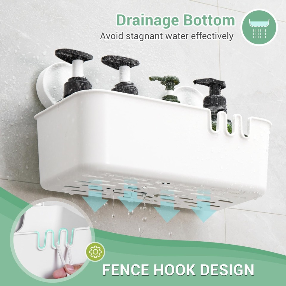 Shower Caddy Suction Cup Basket 2 Pack NO-Drilling Removable Plastic ...
