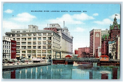 c1940 Milwaukee River Looking North Buildings Milwaukee Wisconsin WI ...