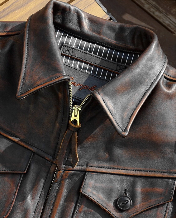 Mens Distressed Tea Core Horsehide Leather Jacket - Vintage Western ...