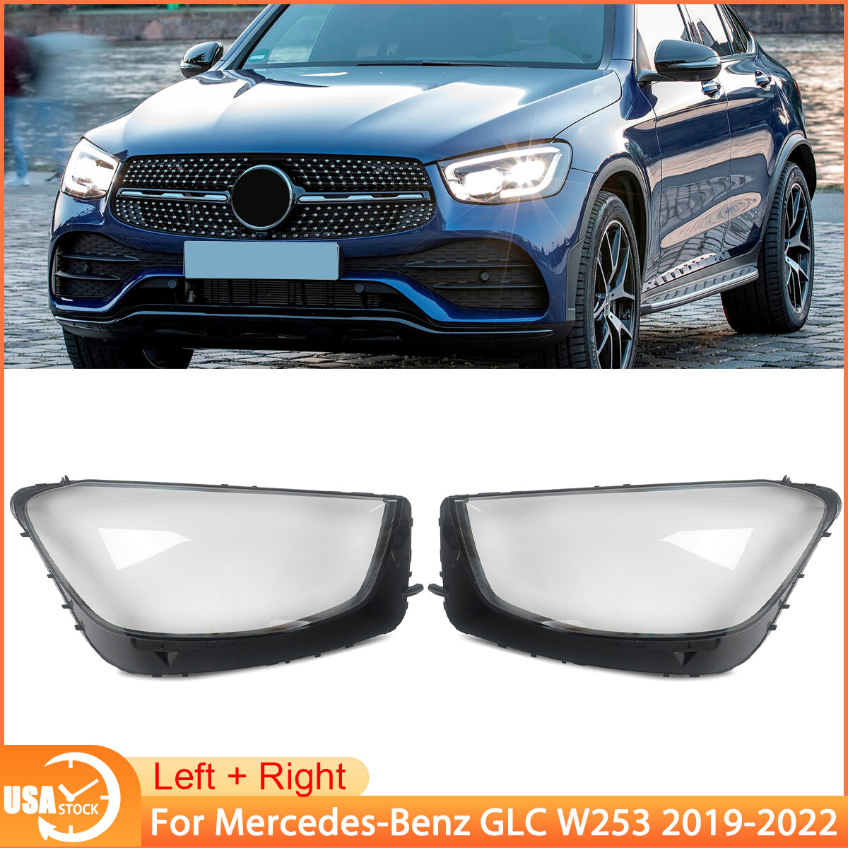 Pair Headlight Lens Headlamp Cover For 2019-2022 Mercedes-Benz GLC W253 ...