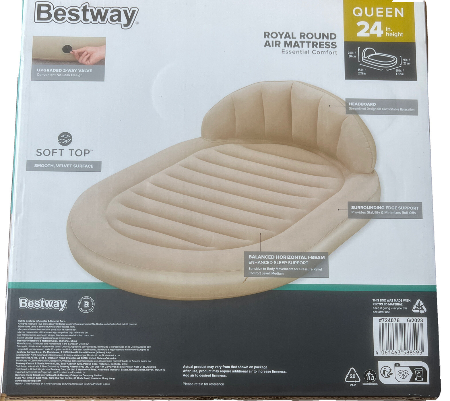 Bestway Royal Round Inflatable Mattress Air Bed Vinyl Camping Airbed ...
