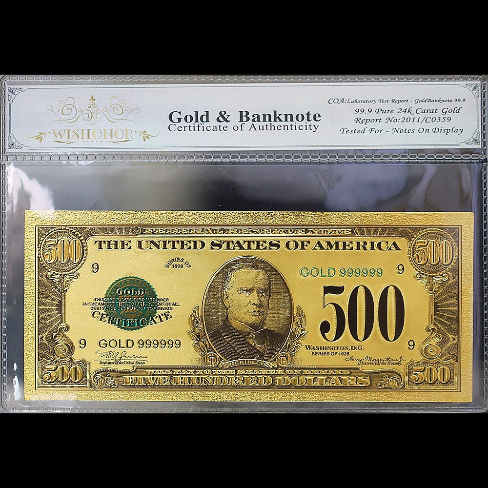 Gold 1928 $500 Five Hundred Dollars Banknote Collectible with Bag ...