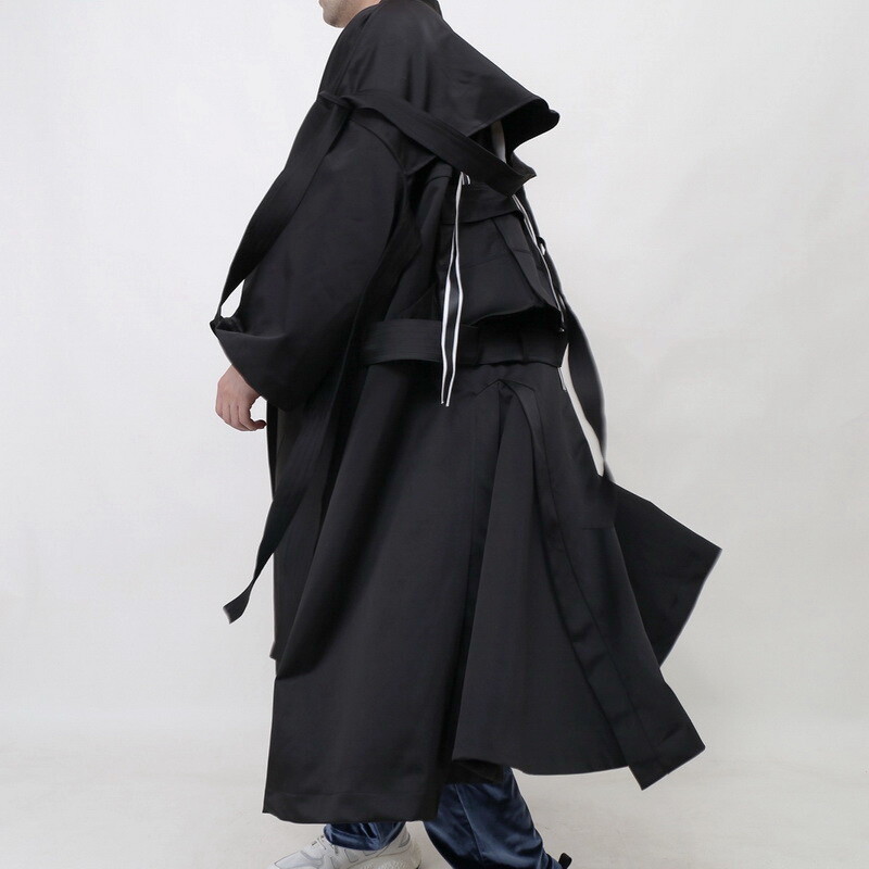 Mens Cyberpunk Overcoat Urban Outdoor Techwear Yama Style Coat Japanese ...