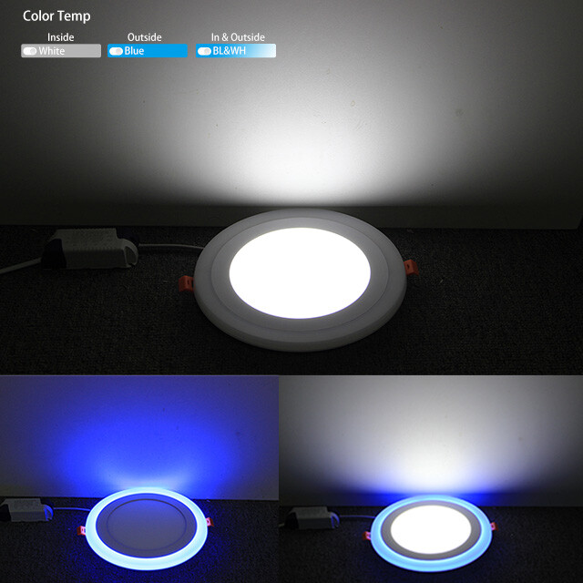 4/6 Inch 6w+3w/12w+4W Blue+W Color Recessed LED Panel Light Round USA ...