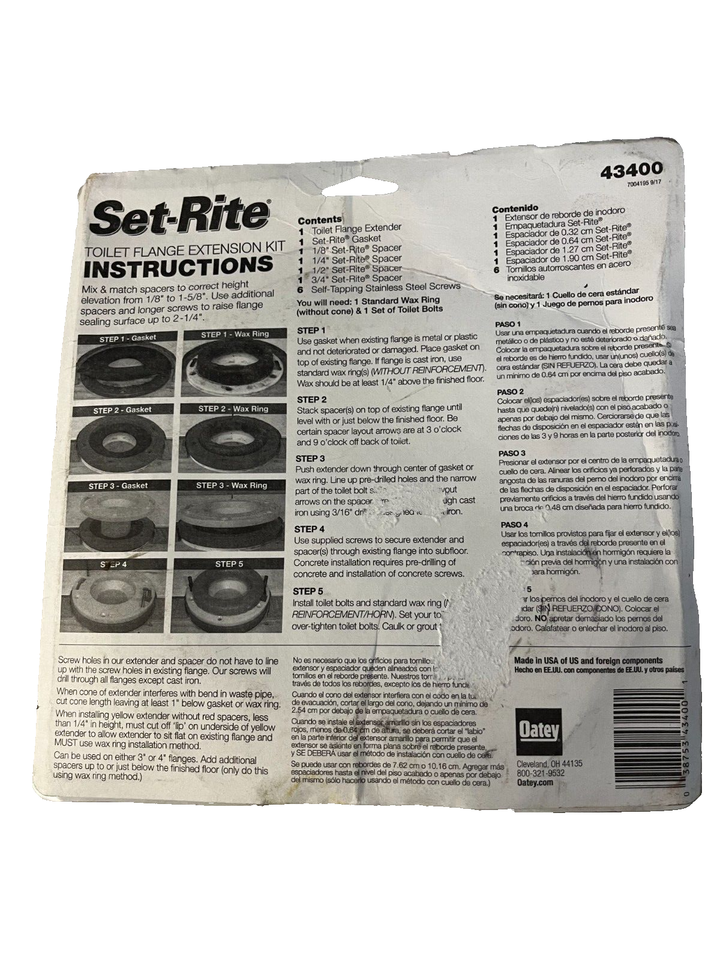 Oatey Set Rite 1/4 in. - 1-5/8 in. Toilet Flange Extender Kit | eBay