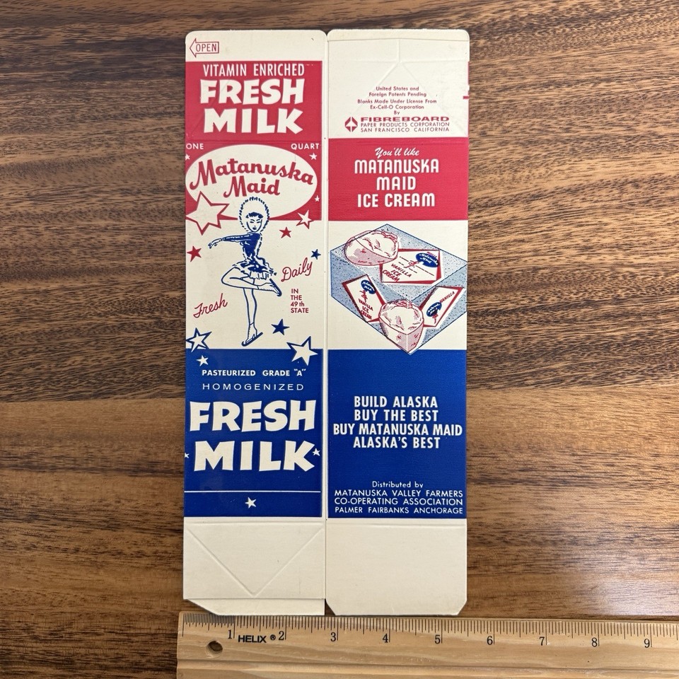 Vtg Matanuska Maid Alaska 1 Quart Milk Carton Unused NEW dairy ephemera ...