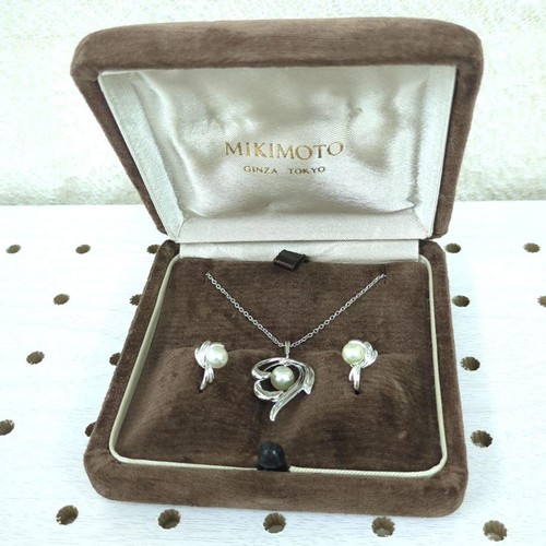 MIKIMOTO pearl necklace and earrings set silver Japan Import Rare | eBay