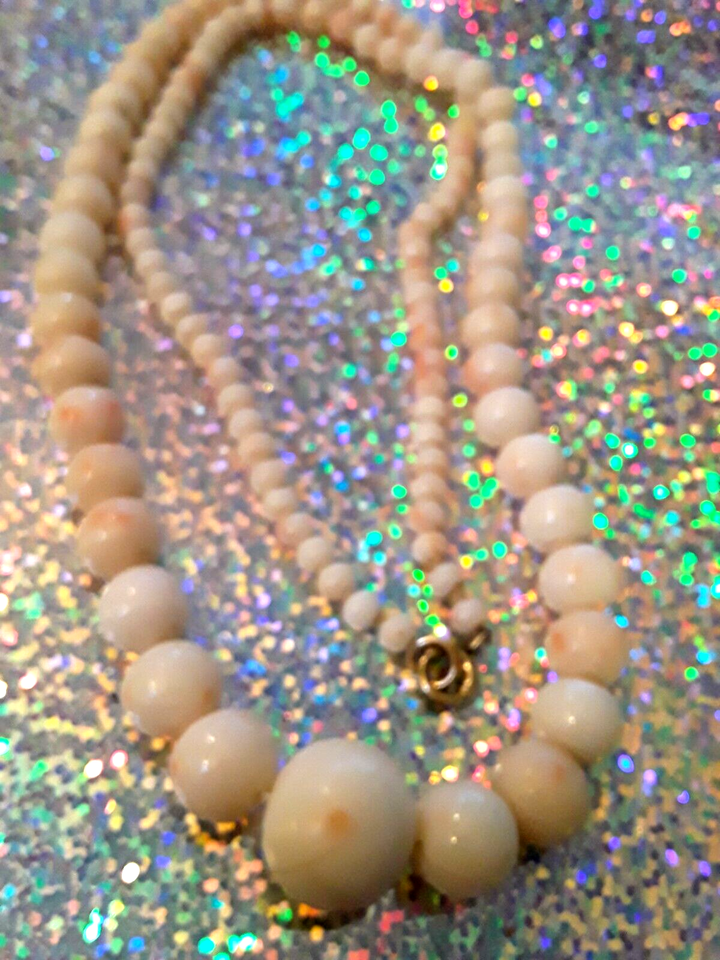 Vintage Angel Skin Coral Beads 13.2 MM -2MM Necklace 25 " Long 14Kt ...