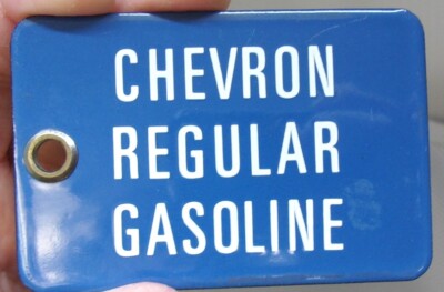 ORIGINAL Vintage CHEVRON REGULAR GASOLINE Porcelain Gas Pump Oil Tag ...