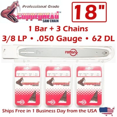 COPPERHEAD 18" Bar + 3 PRO Chains for ECHO CS-345 / 346 - 3/8LP - .050 ...