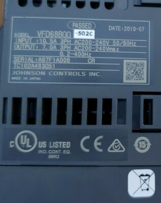 JOHNSON VFD68BGG-502C 2HP VARIABLE FREQUENCY DRIVES CONTROL 200-240/50 ...