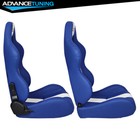 Reclinable Pair Racing Seats + Dual Sliders Blue PU Leather White ...