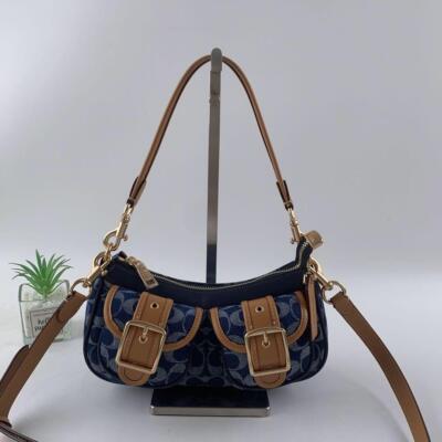 COACH CY700 Ashton Baguette Bag Signature Canvas Denim/Brown W9.8xH4 ...