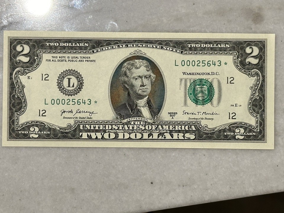 2 Consecutive Star Notes, Low Serial Number 2017 A $2 Bills ...