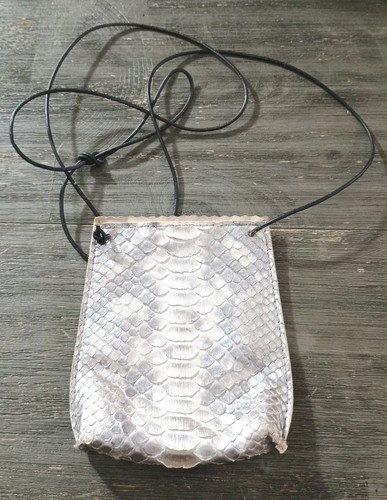 B May Crossbody Silver Gray Tone Pouch Bag Iridescent Snake Skin Suede ...