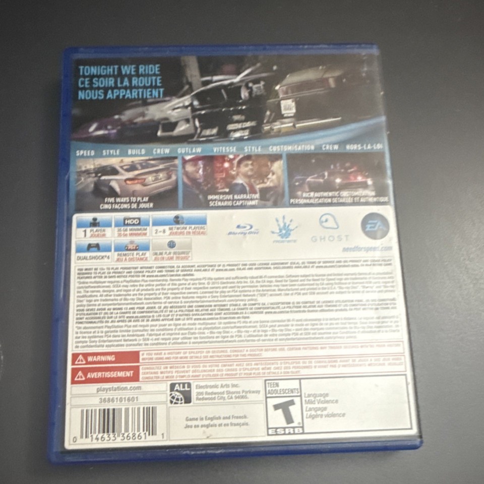 Electronic Arts Need for Speed PS4 Racing Online Multiplayer NTSC-U/C ...