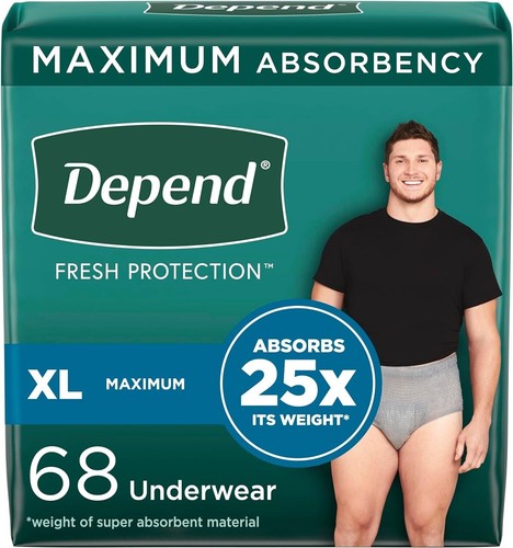 Depend Fresh Protection Adult Incontinence Underwear for Men, Grey XL ...