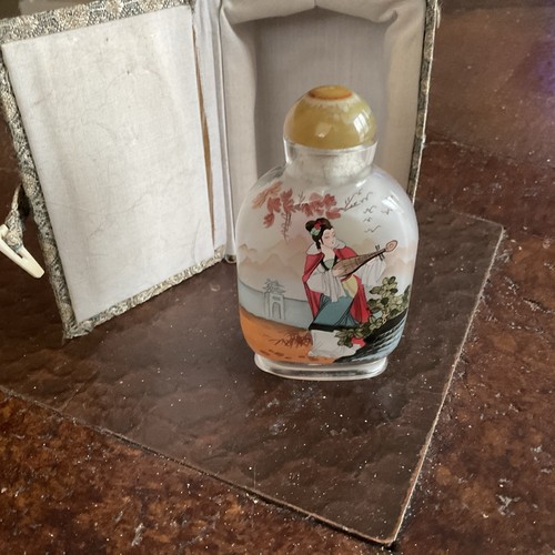 Vintage Oriental Snuff blown glass Bottle Painted from Inside Reverse ...
