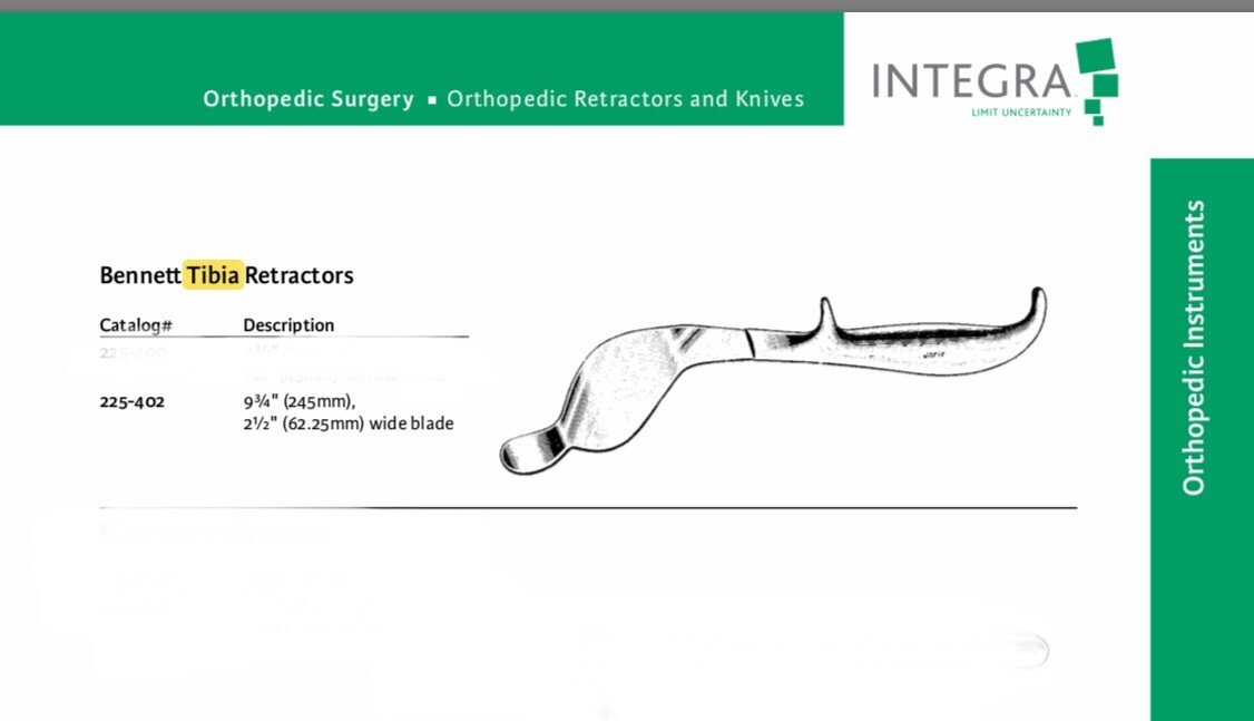 Integra JARIT 225-402 Tibia Retractor 9.75” Length 2.5” Blade Width | eBay