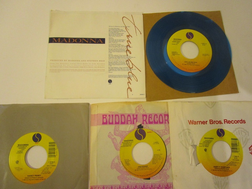 MADONNA TRUE BLUE ON BLUE VINYL 45 RPM RECORD & PS + 3 bonus 45's fr38 ...