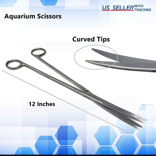 Fish Aquarium Cleaner Kelly Scissors Curved 12" Long Plant Cutting Tool ...