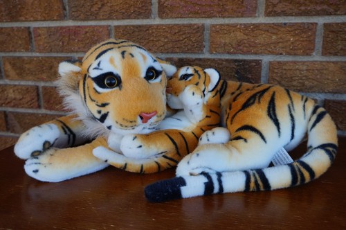Bengal TIGER Plush Orange Black Stuffed Animal Large SET Mom Baby Cub ...