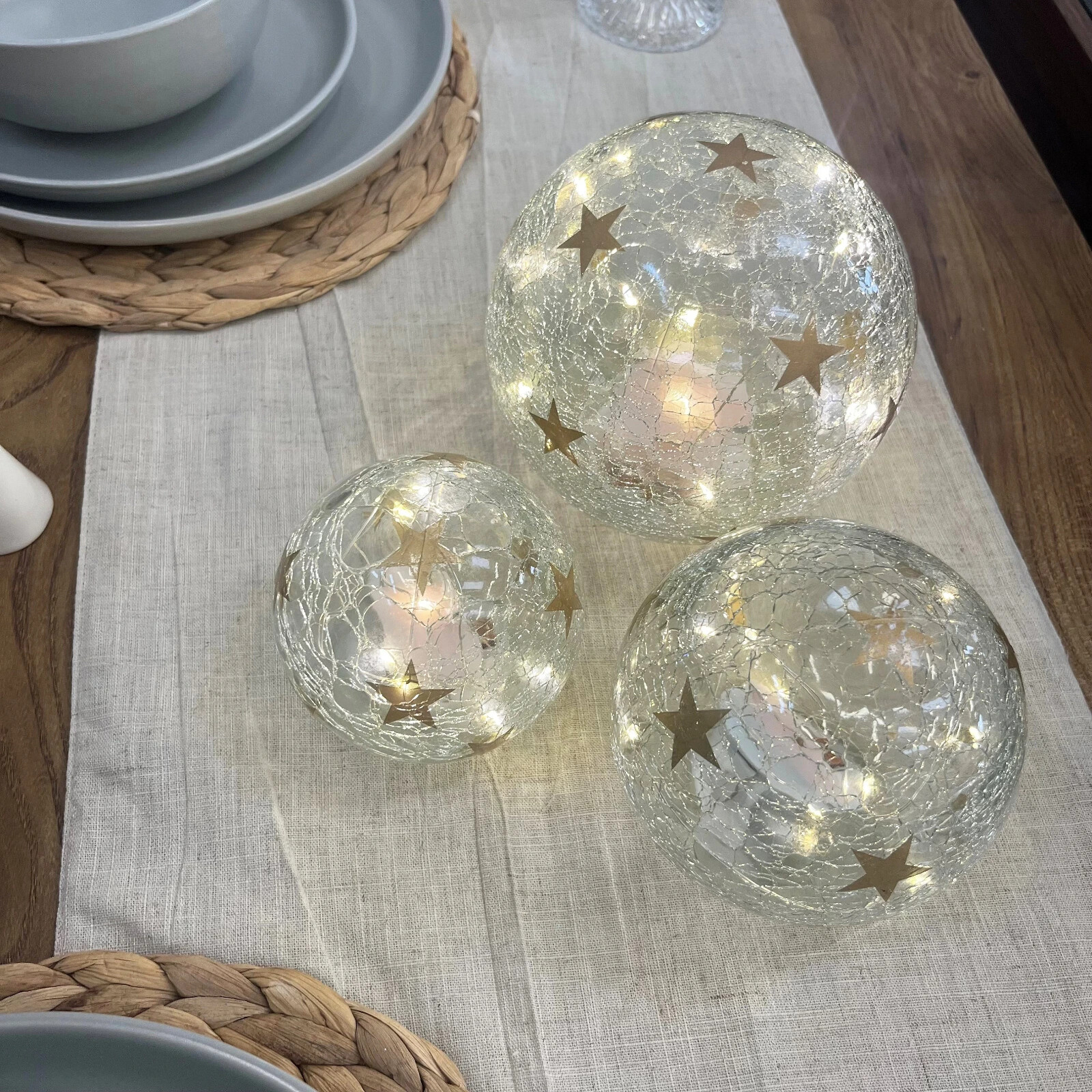 Christmas LED Glass Ball With Gold Star Detailing Festive Decoration ...